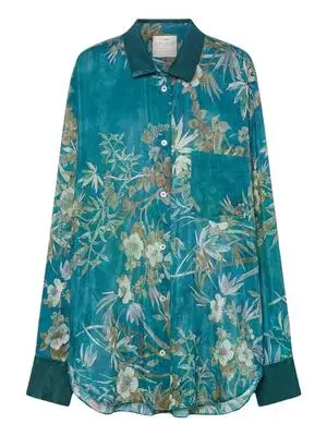 FORTE_FORTE Floral Print Silk Shirt - Green
