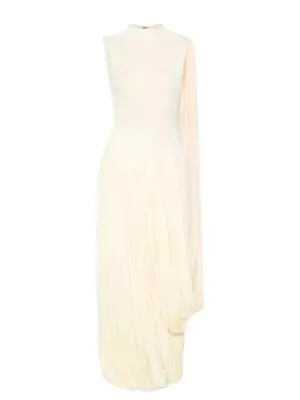 ABADIA Mock Neck Draped Maxi Dress - Neutrals