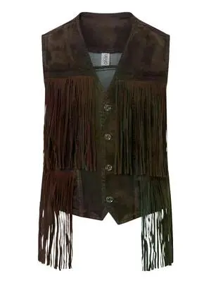 Liu Jo Fringed Vest In Flocked Fabric - Brown