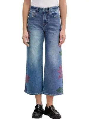 DESIGUAL Embroidered Wide-Leg Cropped Jeans