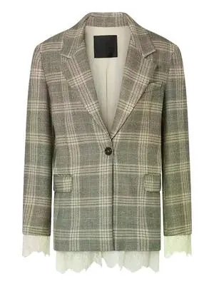 Liu Jo Check Blazer With Lace Details - Neutrals