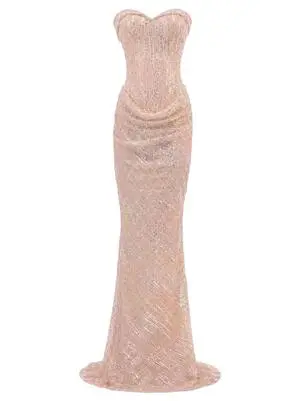 GEMY MAALOUF Bead-embellished Sweetheart-neckline Gown - Pink
