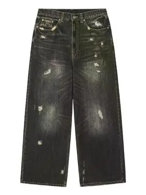 FIVE CM Distressed Whiskered Straight Leg Jeans - Black