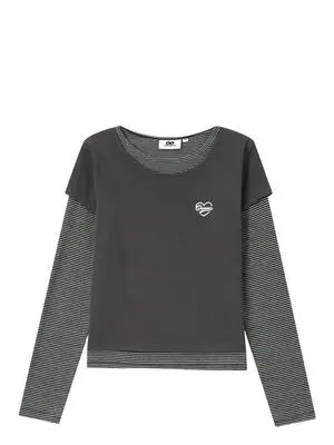 CHOCOOLATE Layered-design Striped-sleeve T-shirt - Grey