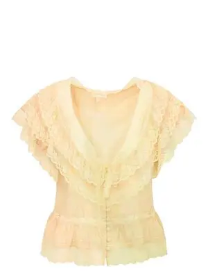 LoveShackFancy LoveShackFancy Persine Lace-Trim Ruffled Blouse Orange