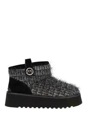 Pinko Martina 08 Ankle Boots With Bouclé Texture And Metallic Threading - Black