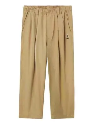 FINGERCROXX Pleated Logo Patch Trousers - Neutrals
