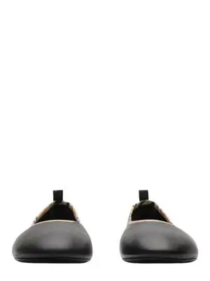 Burberry Nappa Leather Ballerina Flats With House Check Trim - Black