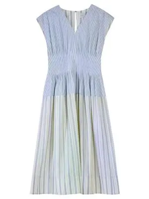 Paul Smith Stripe-pattern Gathered-waist Midi Dress - Blue