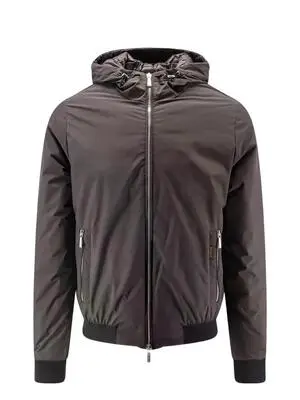 MOORER Ribbed-Trim Hooded Jacket Brown