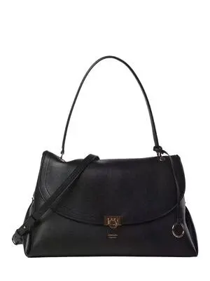 FERRAGAMO Gancini Pebbled-leather Shoulder Bag - Black