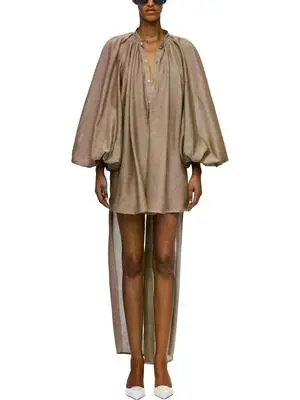 MARRAKSHI LIFE Mini The High-low Touareg Balloon-sleeve Dress - Brown