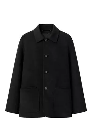RETORI Retro Leather-trim Virgin Wool Coat - Black