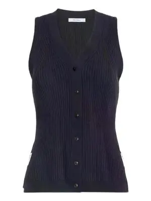 Max Mara Max Mara Rib-Knit V-Neck Waistcoat Blue