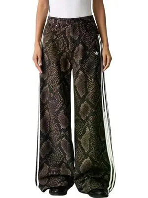 Adidas Snake-print Wide Leg Denim Pants - Brown