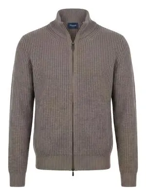 DRUMOHR Ribbed Knit Zip-up Sweater - Brown