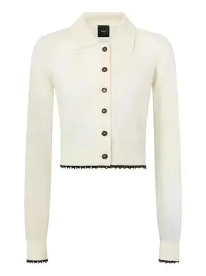 Pinko Cropped Cardigan With Polo Collar And Distressed Edges - Neutrals