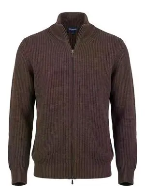 DRUMOHR Drumohr Ribbed Knit Zip-Up Sweater Brown