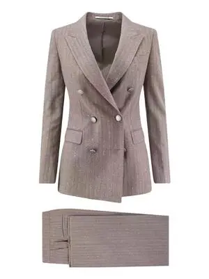 Tagliatore Sequin-embellished Pinstripe Suit - Brown