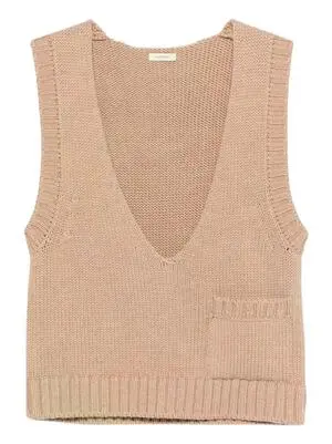 LAMRONS V-neck Ribbed Knit Vest - Neutrals
