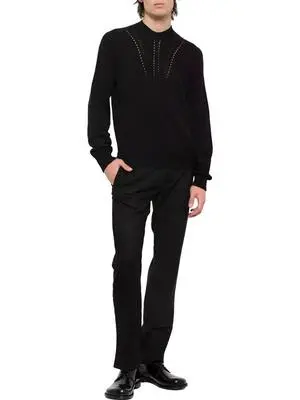 JIL SANDER Pointelle-knit Crew Neck Sweater - Black