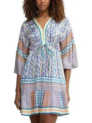 Hale Bob Theia Geometric-print Tiered Mini Dress - Blue