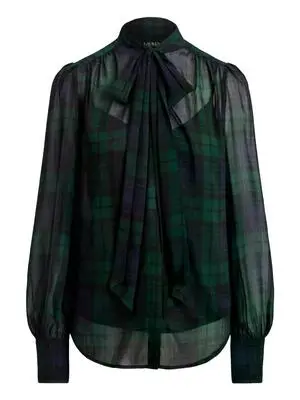 Ralph Lauren Tartan-print Pussy-bow Blouse - Blue
