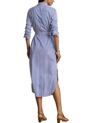 Ralph Lauren Striped Belted Midi Shirt Dress - Blue