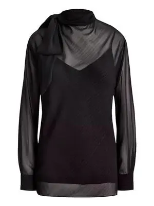 Ralph Lauren Sheer Pinstripe High Neck Blouse - Black