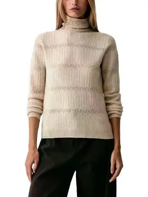 TWINSET Pointelle Knit Roll Neck Sweater - Neutrals