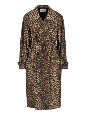 Saint Laurent Leopard-print Belted Trench Coat - Brown