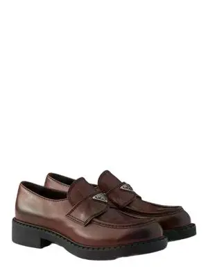 Prada Prada Chocolate Aged Leather Loafers Brown