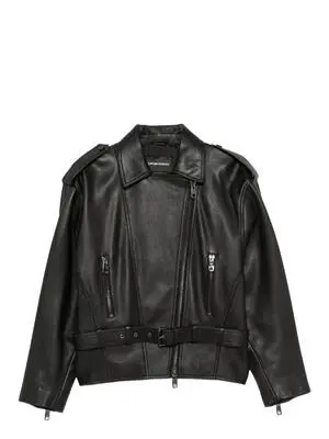 Emporio Armani Belted Leather Jacket - Black