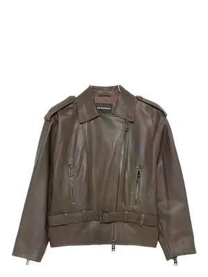 Emporio Armani Belted Leather Jacket - Brown