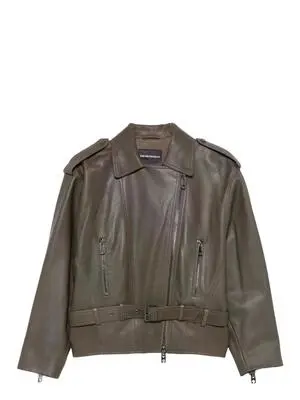 Emporio Armani Belted Leather Jacket - Brown