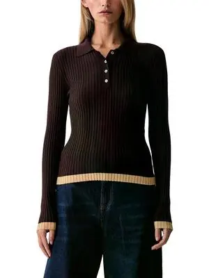 TWINSET Rib-knit Polo Jumper - Brown