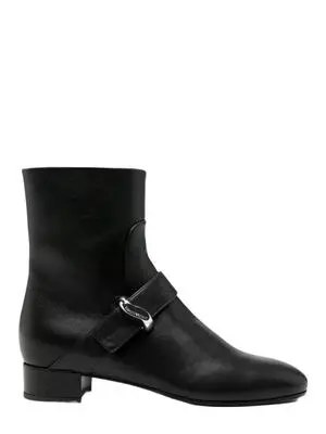 EMPORIO ARMANI Emporio Armani Black Leather Buckle Detail Ankle Boots