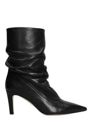 THE SELLER Ruched Pointed-Toe Leather High Heel Boots