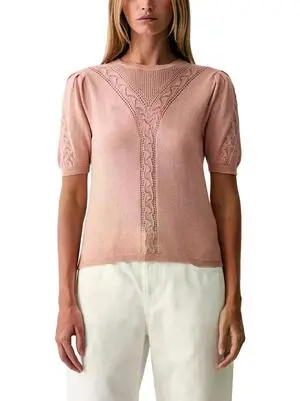 TWINSET Wool-blend Punched-knit Jumper With Decorative Openwork - Pink