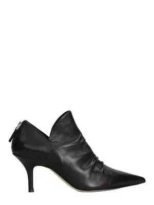 THE SELLER Pointed-toe Ruched Leather Ankle Boots - Black