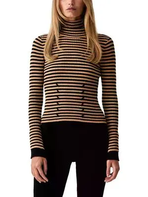 TWINSET Striped Rib-knit Roll Neck Sweater - Black