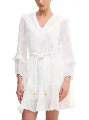 Hale Bob Xin Ruffled Lace-trim Mini Dress - White