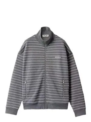 Miu Miu Miu Miu Striped Cotton Fleece Jacket Grey