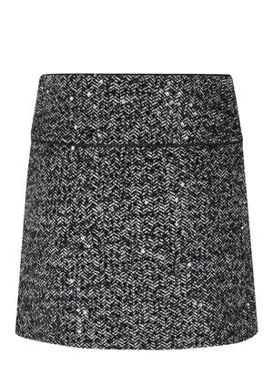 ERMANNO FIRENZE Sequin Embellished Herringbone Mini Skirt - Black