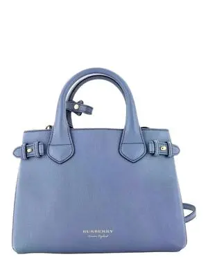 Burberry Burberry Banner Leather And House Check Canvas Small Tote Bag Blue