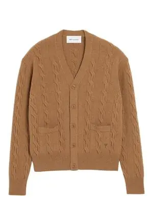 AMI Paris Cable Knit V-neck Cardigan - Camel