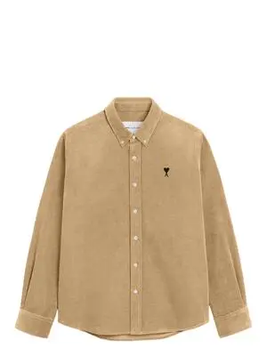 AMI Paris Beige Corduroy Shirt With Ami De Coeur Beige Mastic Beige