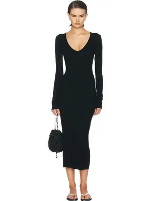 ETERNE Eterne V Neck Butter Rib Midi Dress In Black