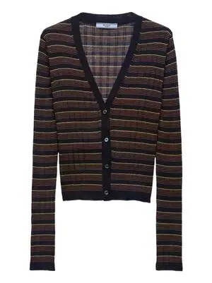 Prada Striped Cashmere And Silk V-neck Cardigan - Blue