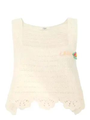 Chloé Crochet-knit Scalloped-edge Top - Neutrals